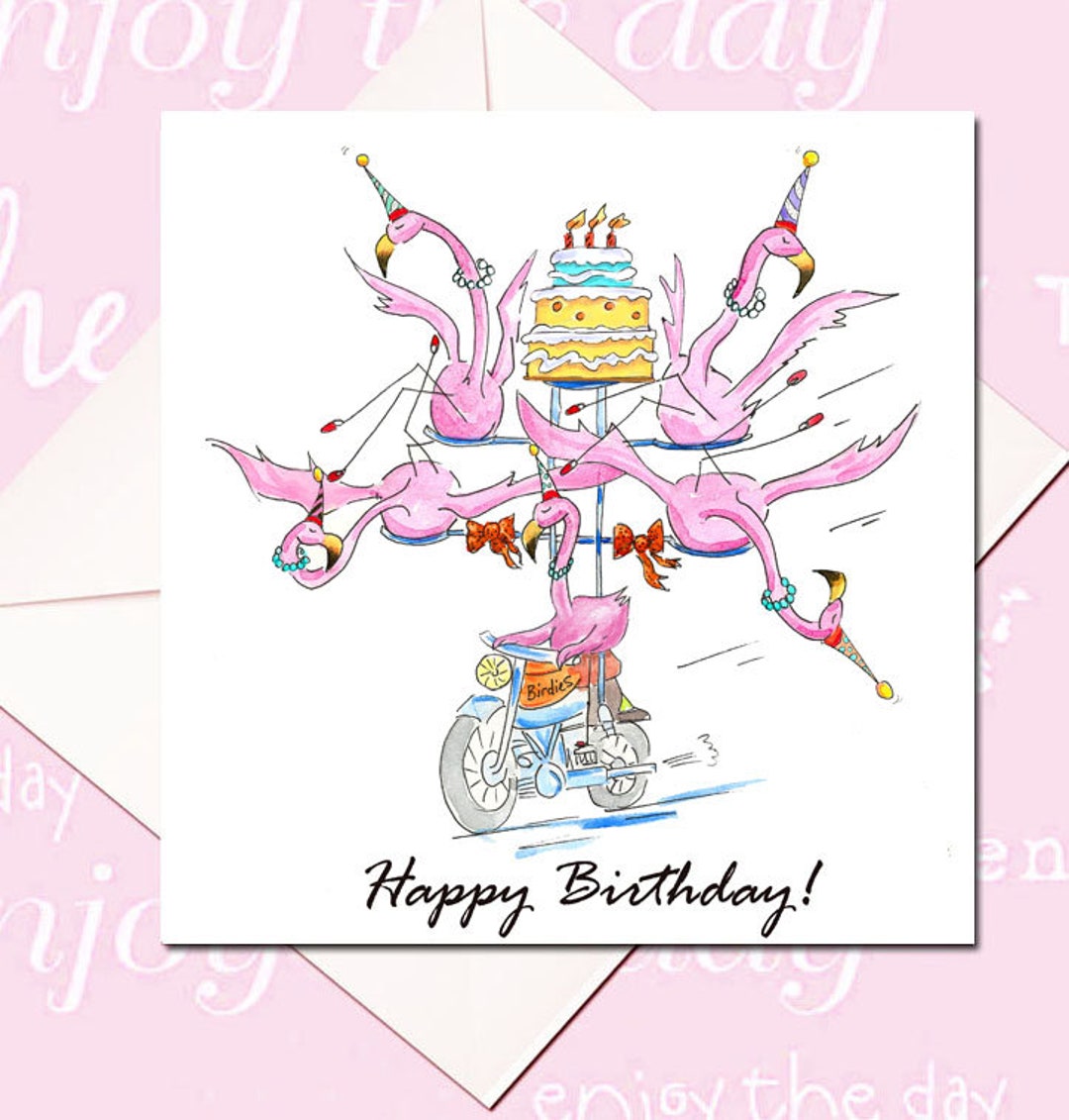 Flamingo Birthday Card: Silly Motorcycle Display Team Pun Card - Etsy