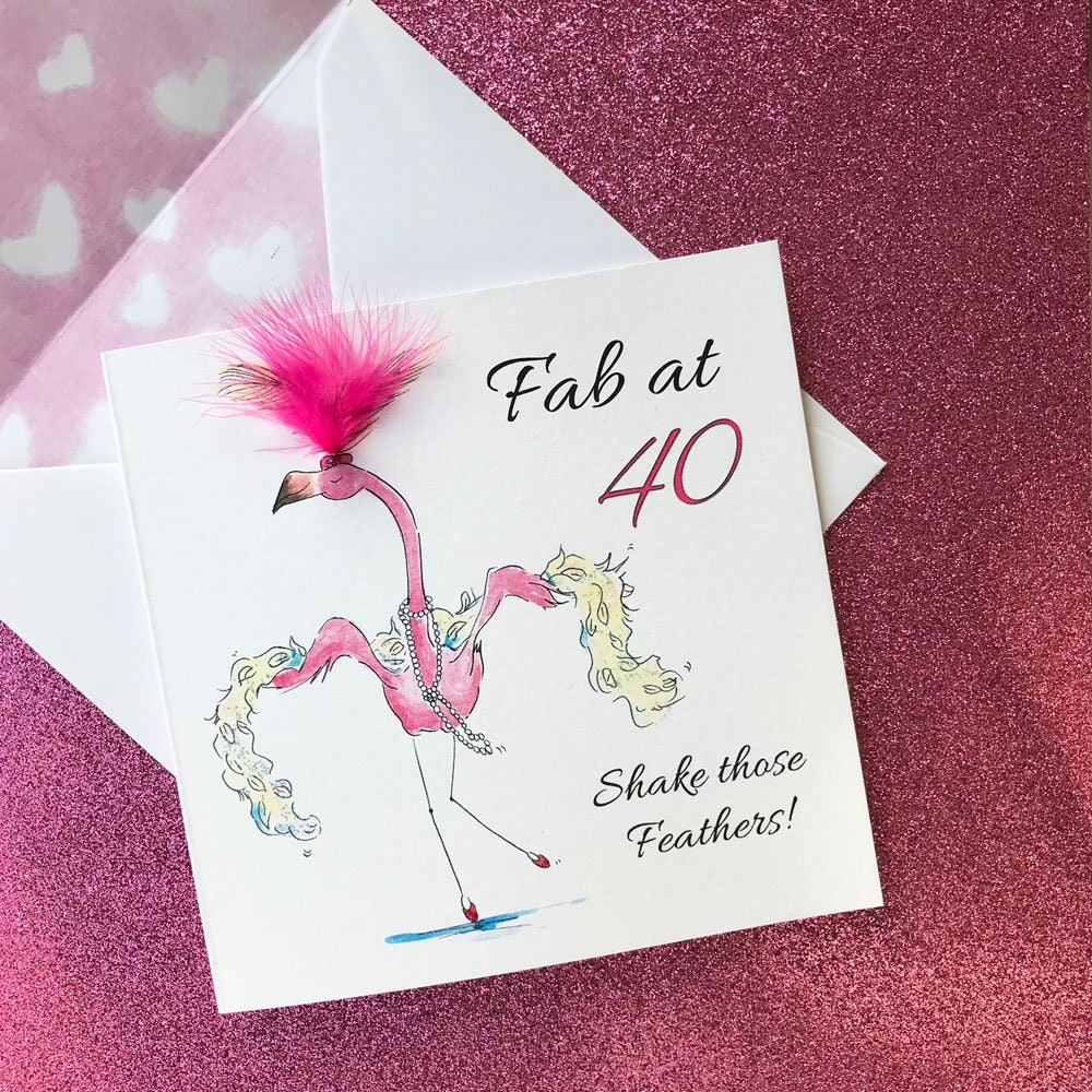 40th Card 40th Birthday Card 40th Flamingo Card 40th | Etsy