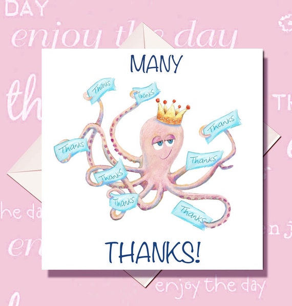 Thank You Card Many Thanks Card Octopus Thank You Card - Etsy