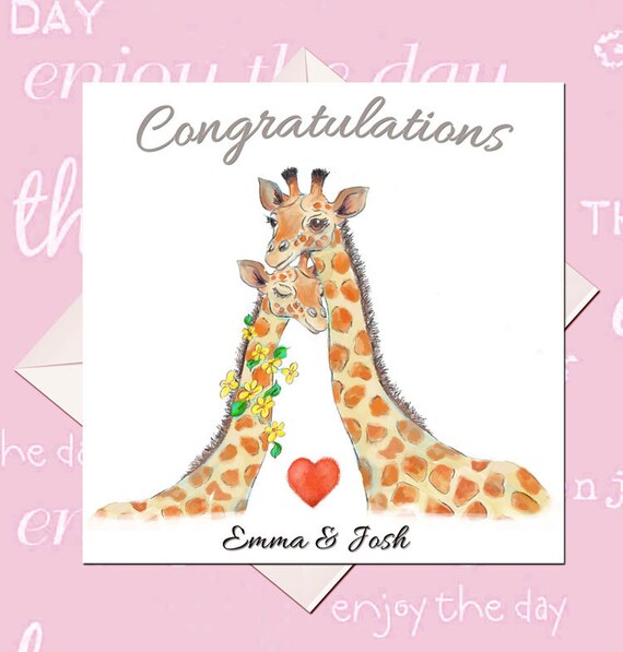 Personalised Wedding card Congratulations Giraffe design his & hers ...