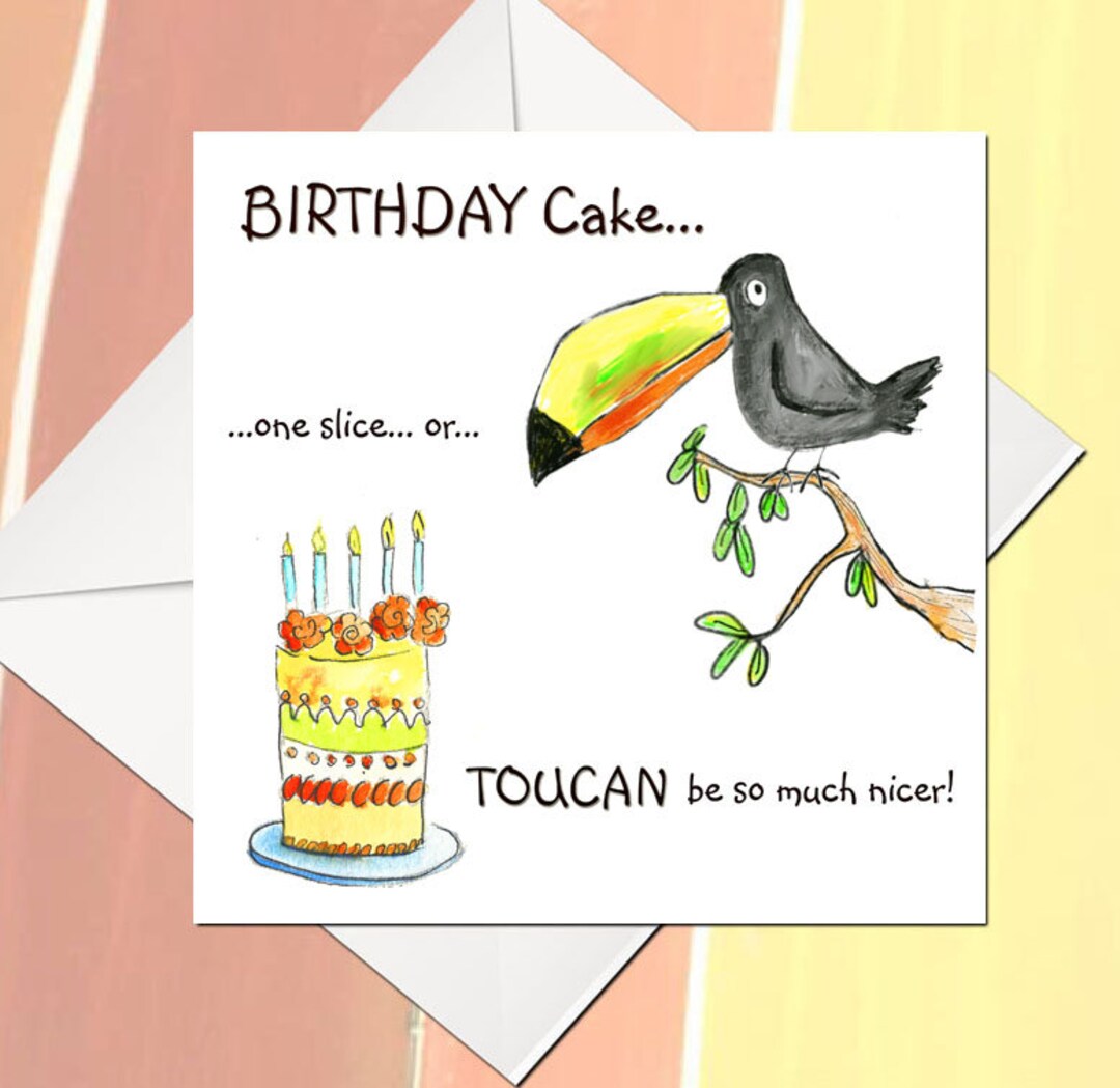 Toucan Birthday Card, Big Beaked Funny Bird Watercolor Art - Etsy