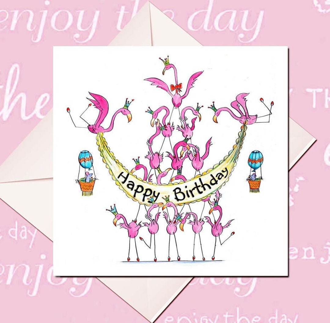 Flamingo Birthday Card, Happy Birthday Card, Flamingo Card, Birthday ...