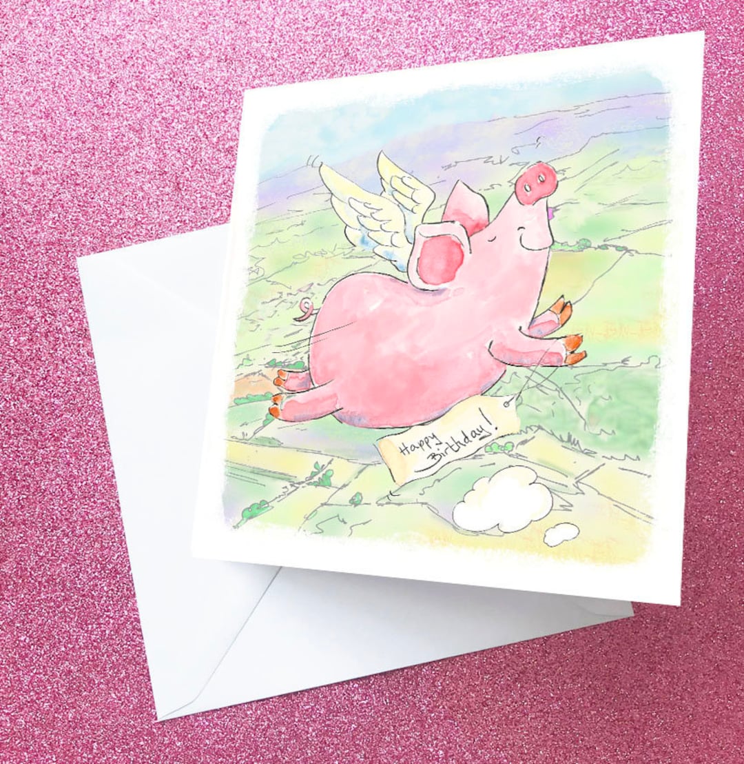Pig Birthday Card, Love You Card, Pig Greeting Card, Cute Pig Card ...