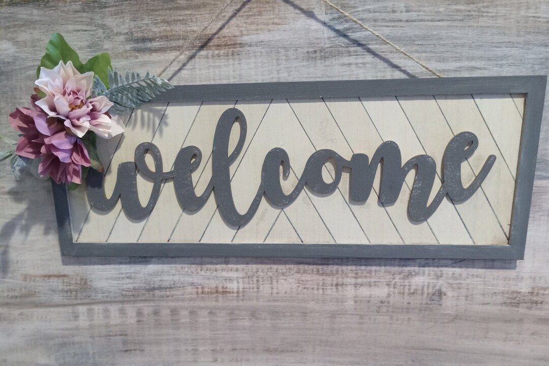 Welcome Sign, 16x6, Wall Sign, Rustic, Gray, Black, White, - Etsy