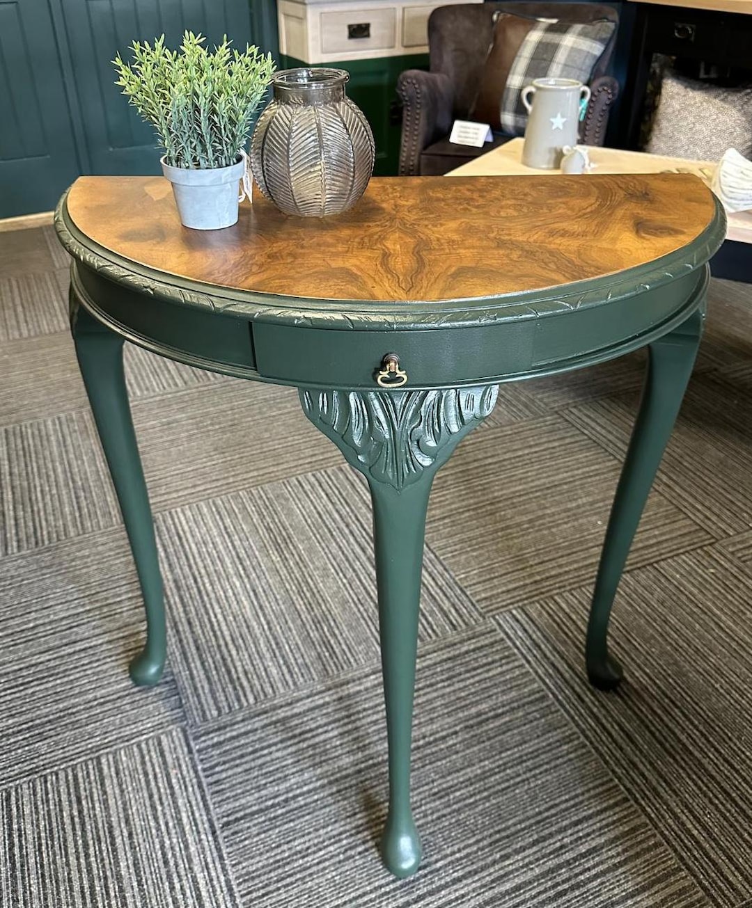 Vintage Half Moon Table, Demi Lune Table, Hall Table, Green, Hand ...