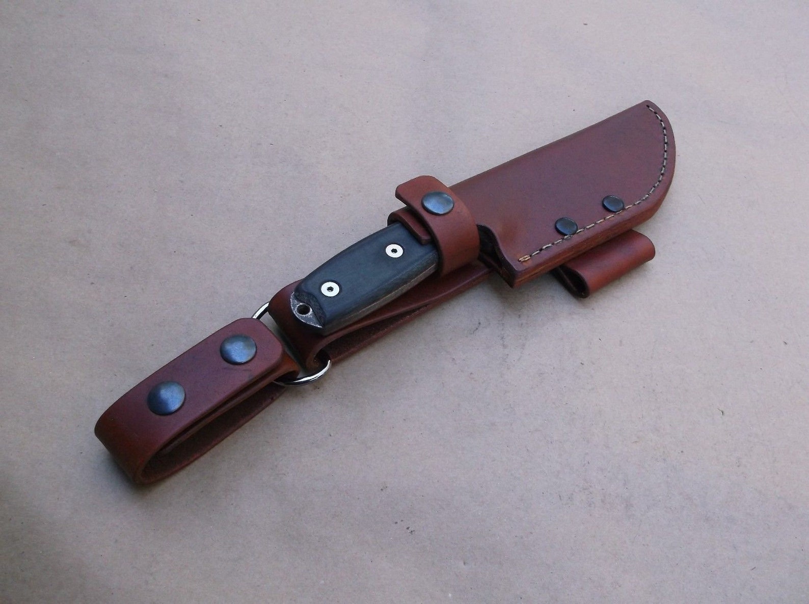 ESEE 4 Handmade Leather Dangler Loop and Firesteel Side Carry Sheath ...