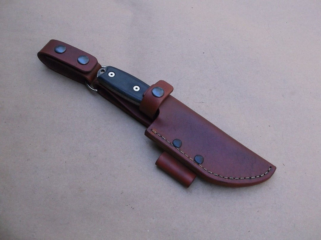 ESEE 4 Handmade Leather Dangler Loop and Firesteel Side Carry Sheath ...