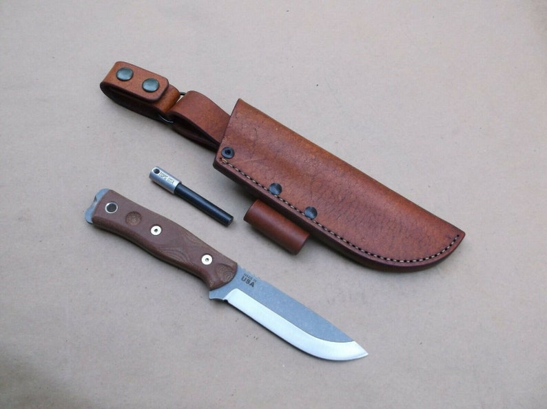 Tops BOB 10" Model Side Carry HANDMADE Leather Sheath With Fire Steel ...