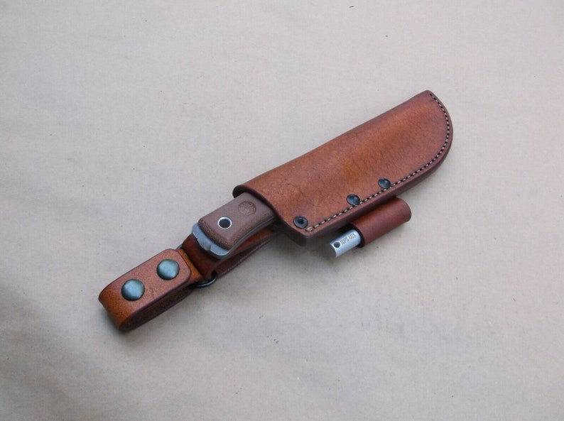 Tops BOB 10" Model Side Carry HANDMADE Leather Sheath With Fire Steel ...