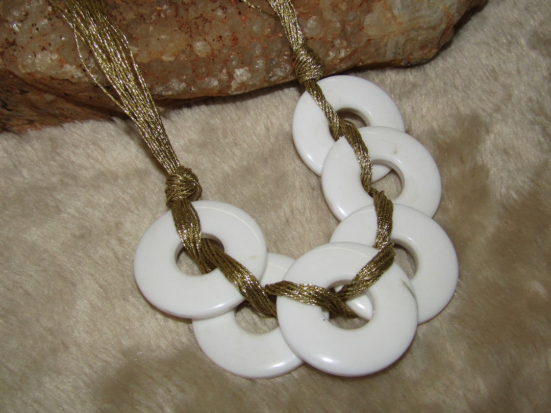 Vintage Napier White Rings and Gold Thread Fashion Necklace - Etsy
