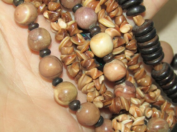 Genuine wood, shell & stone multi strand necklace - Gem