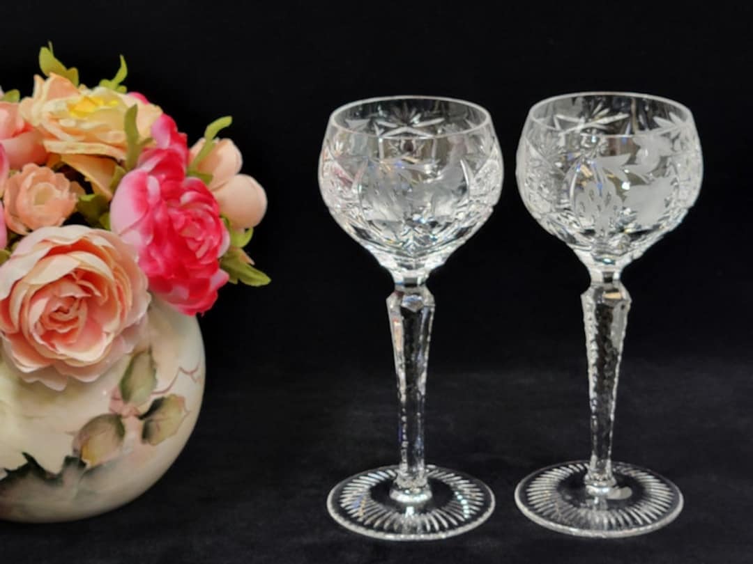 Fine Cut Crystal Etched Wine Hock Glasses Signed 2 Nachtmann Traube ...
