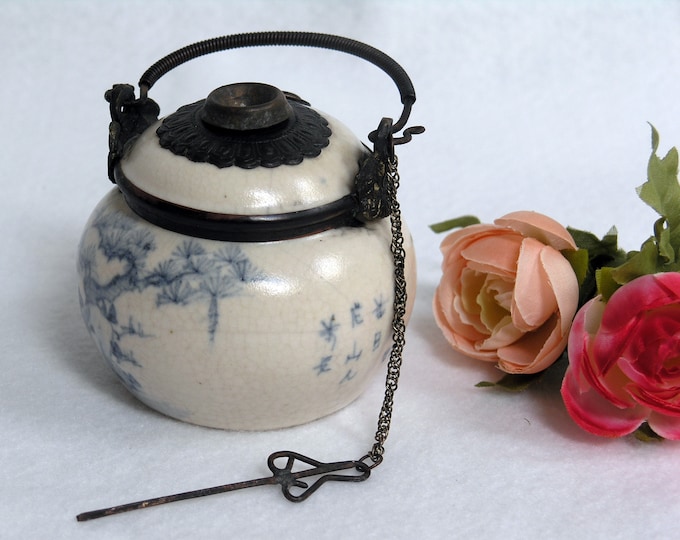 RARE Antique Chinese Opium Pot / Yunnan Burner / Trimmed in Bronze With ...