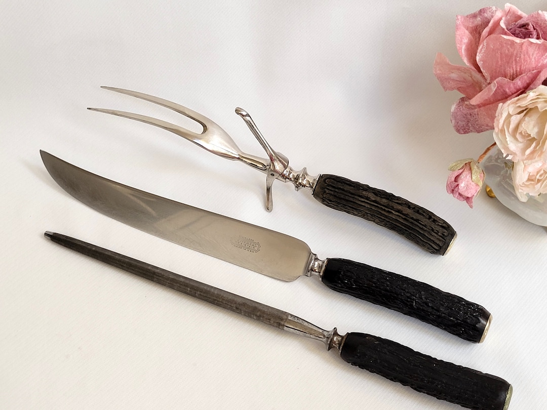 3 Piece Carving Set ~ by Universal Resistain ~ Black Faux Horn ...