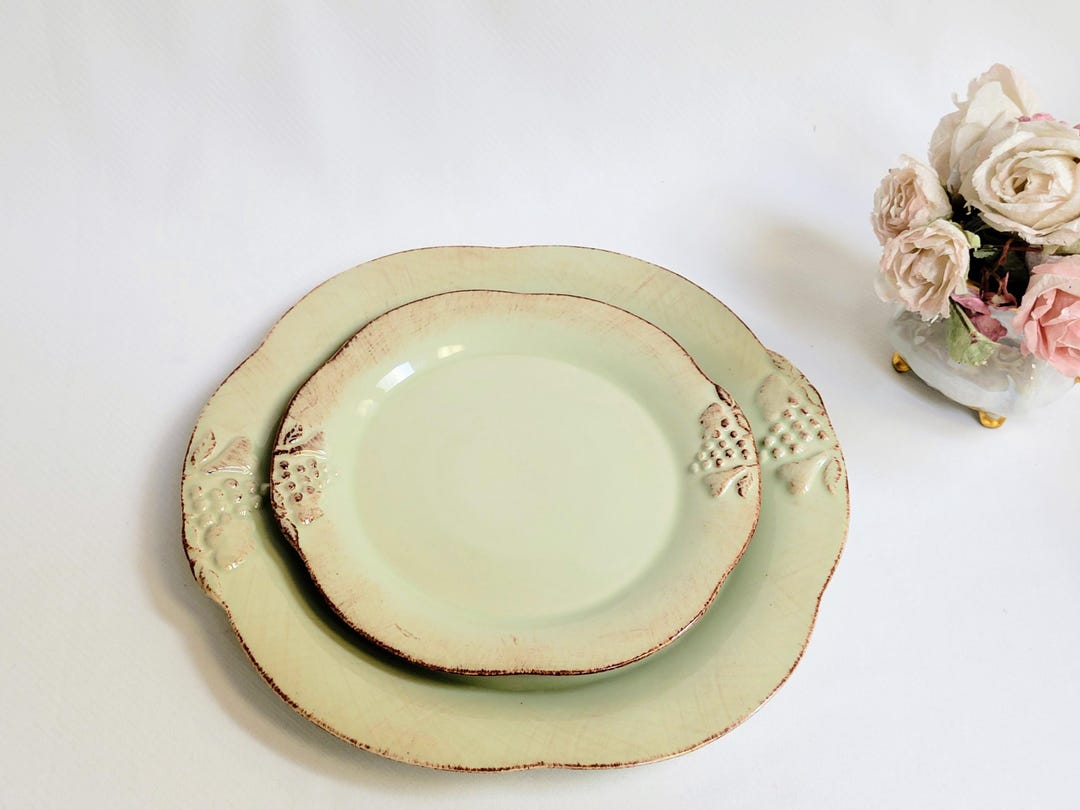 Madeira Harvest (sage Green) 1 Dinner Plate & 1 Salad Plate ~ by ...