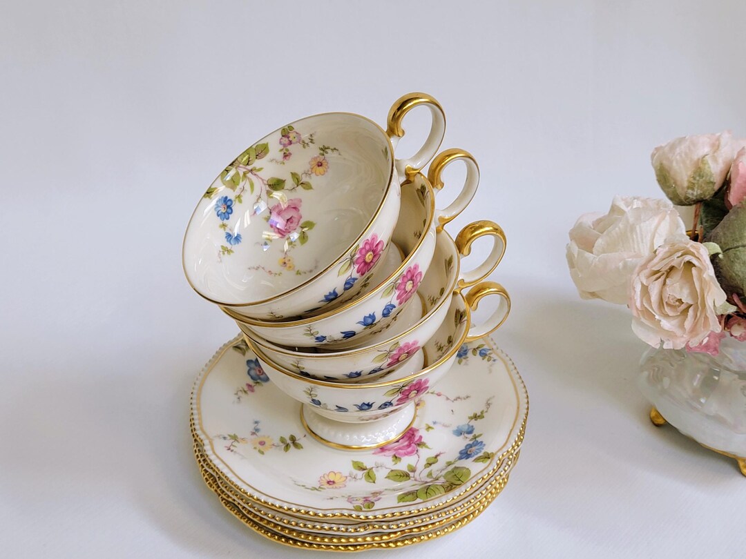 Castleton Sunnyvale Set 4 Pedestal Teacups & Saucers Sunnyvale Pattern ...