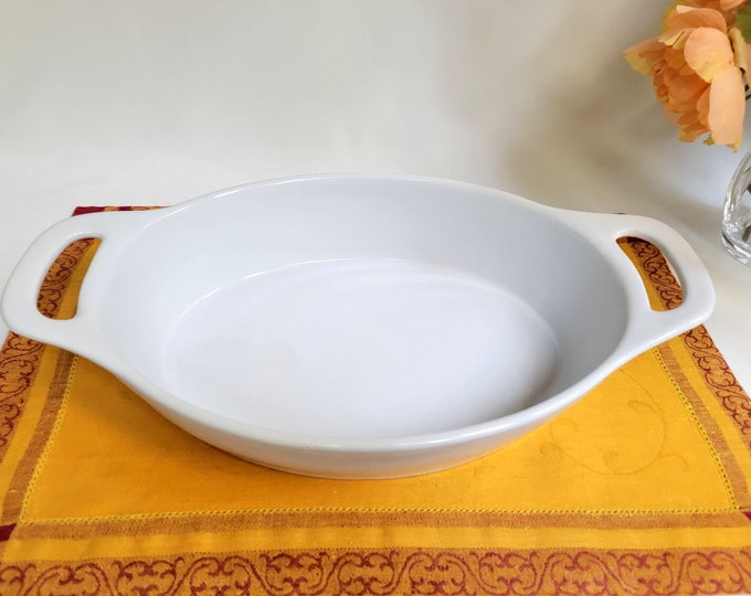 Large Casserole Dish ~ 3 Quart Size ~ White Porcelain Pottery, Handled ...
