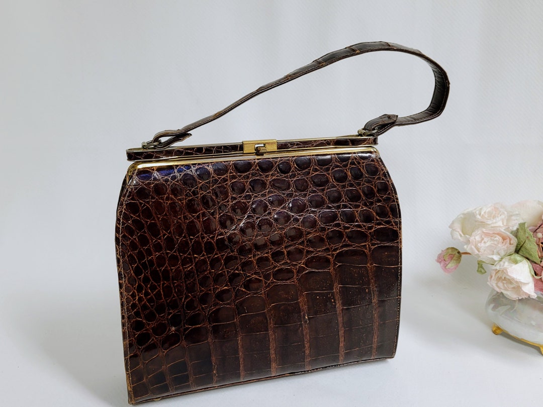 Vintage Leather Handbag ~ High Gloss Brown Leather ~ Vintage Pocketbook ...