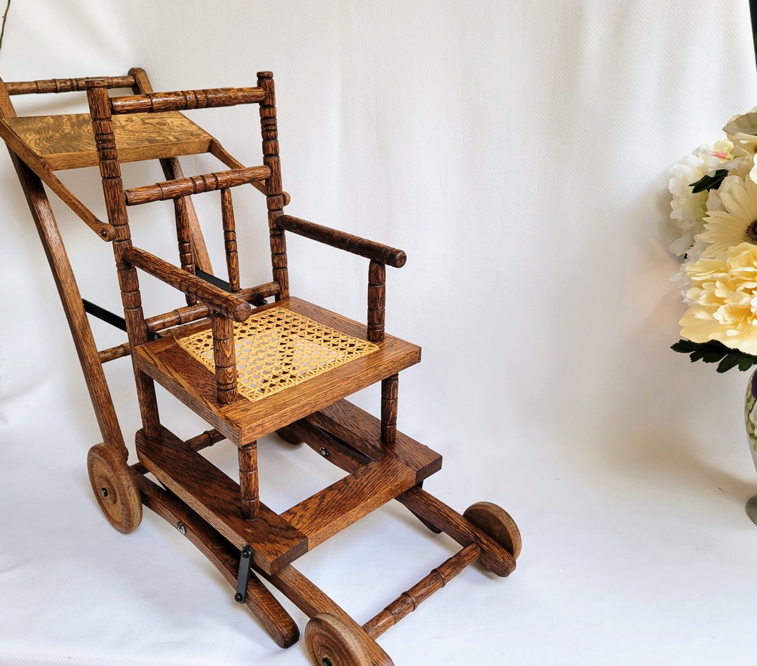 Amish Doll Stroller, Chair and High Chair ~ Solid Oak and Wicker ~ Made ...