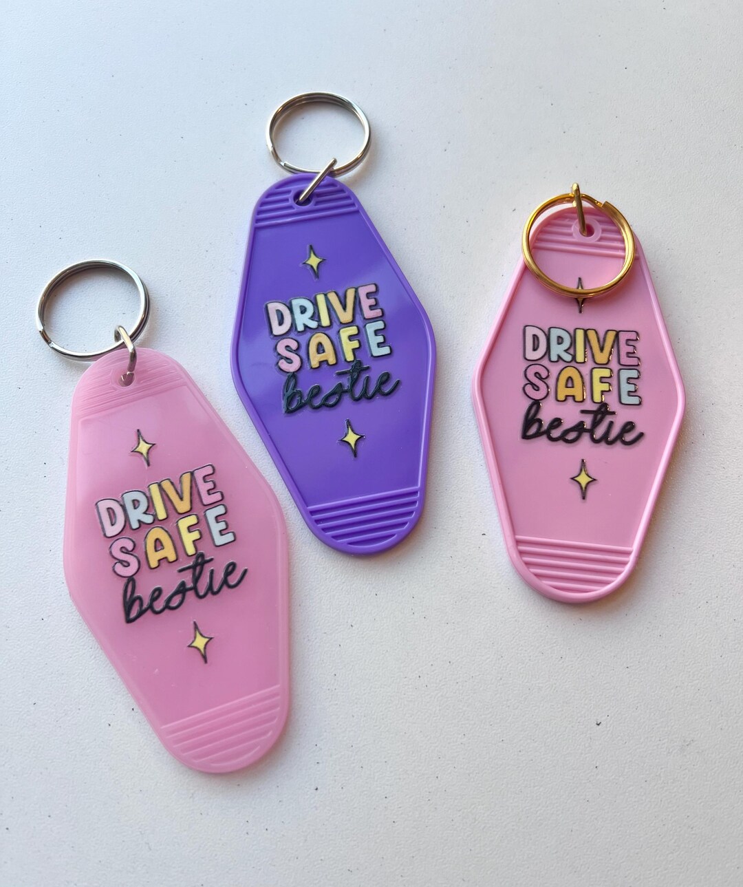 Cute Drive Safe Bestie Motel Style Keychains - Etsy