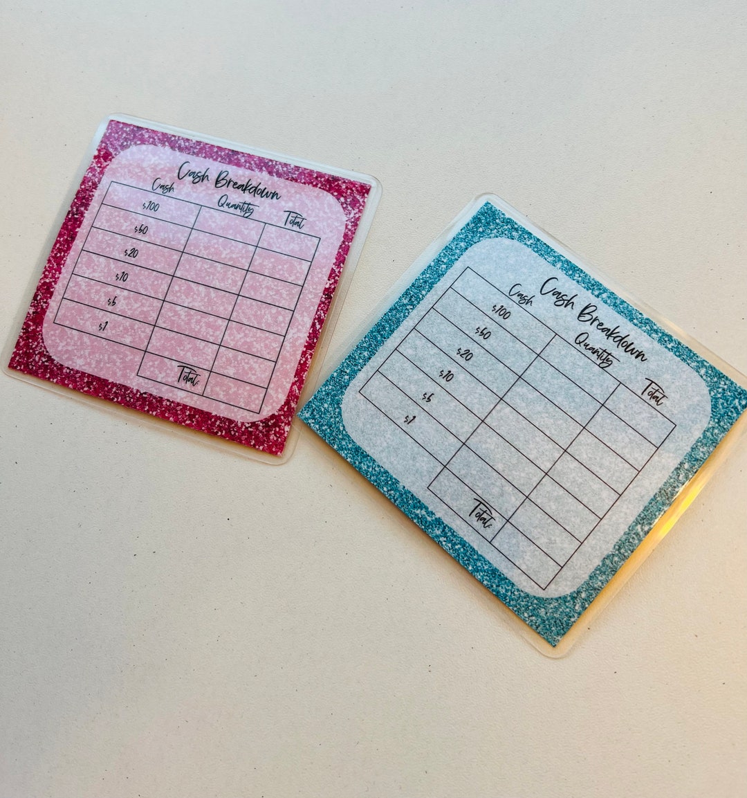 Reusable Teller Slip Card / Laminate / Pink or Teal Color / Double ...