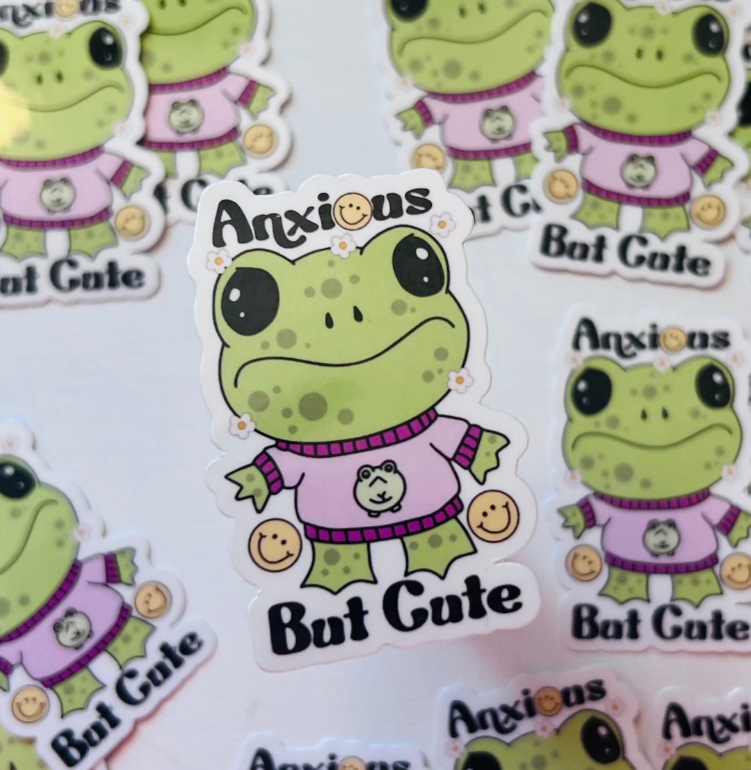 Anxious but Cute Frog Waterproof Sticker - Etsy
