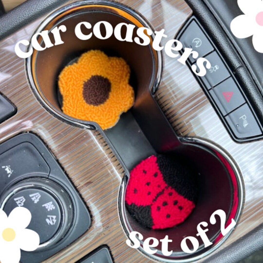 Ladybug and Sunflower Tufted Car Coasters / Set of 2 - Etsy