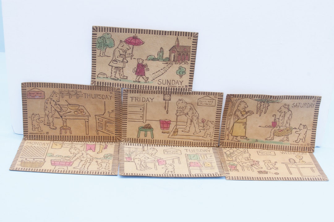 Antique Leather Days of the Week Postcards Featuring the Bears 1907 - Etsy