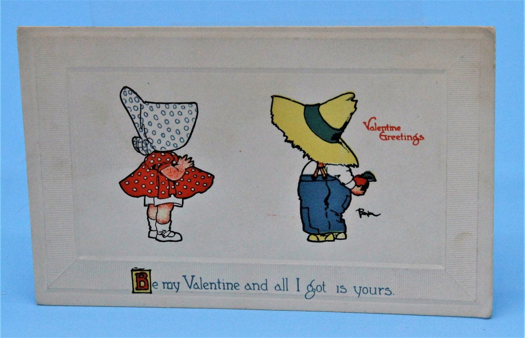 Antique Gibson Co. Valentine Bonnet Girl and Boy the Card Was - Etsy