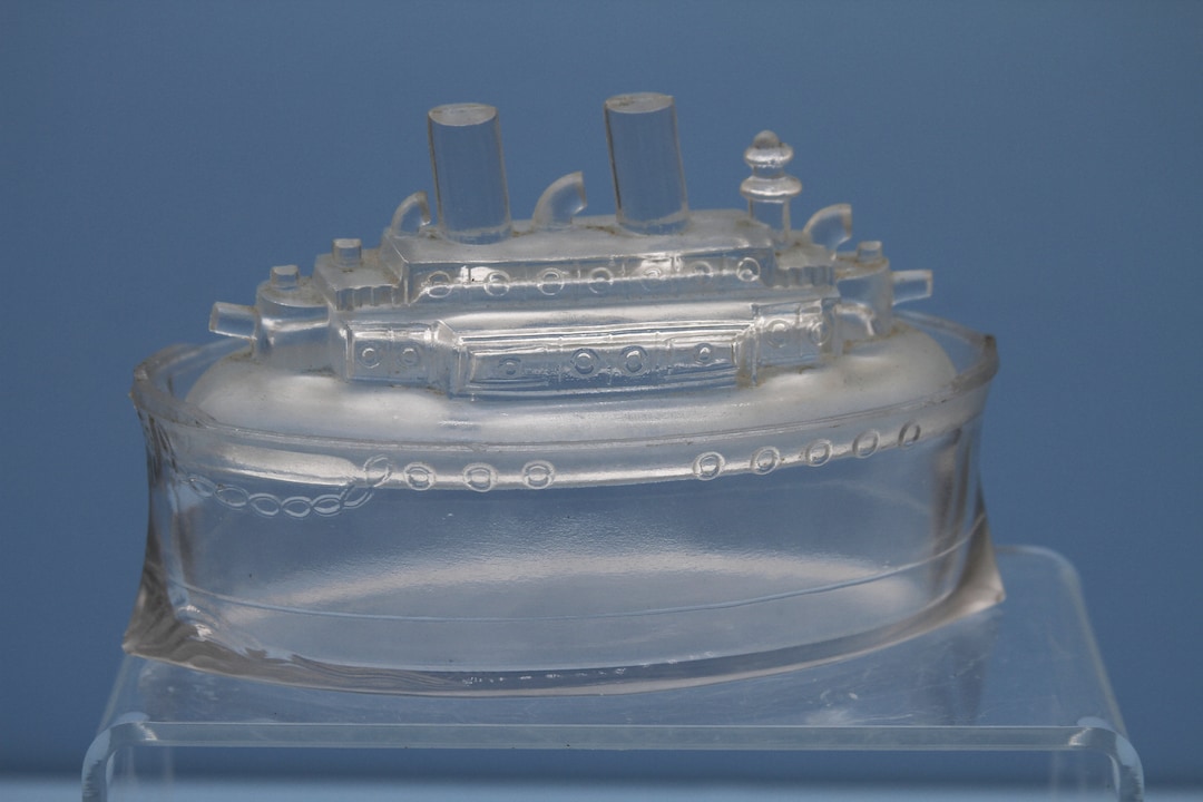 Battleship Mustard Jar Covered Ship Olympus Dish Clear Glass Flaccus ...