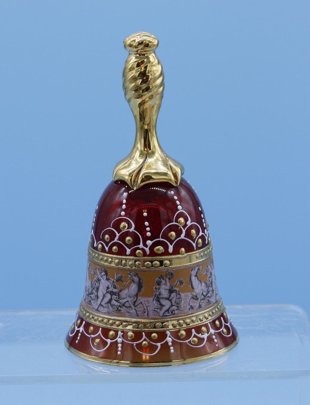 Vintage KB Italy Ruby Red Bell Cherubs and Chariot Scene Gold Handle ...