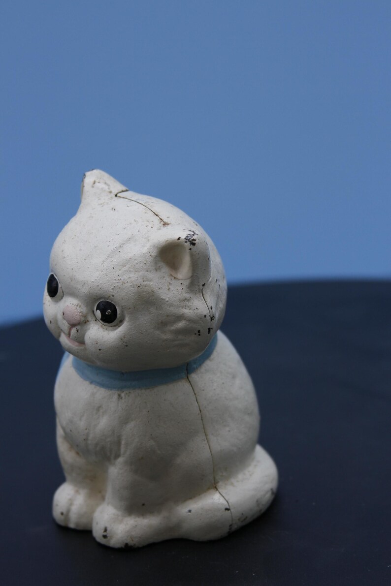 Vintage Hubley Cast Iron Kitty Cat Piggy Coin Bank Blue Bow Original ...
