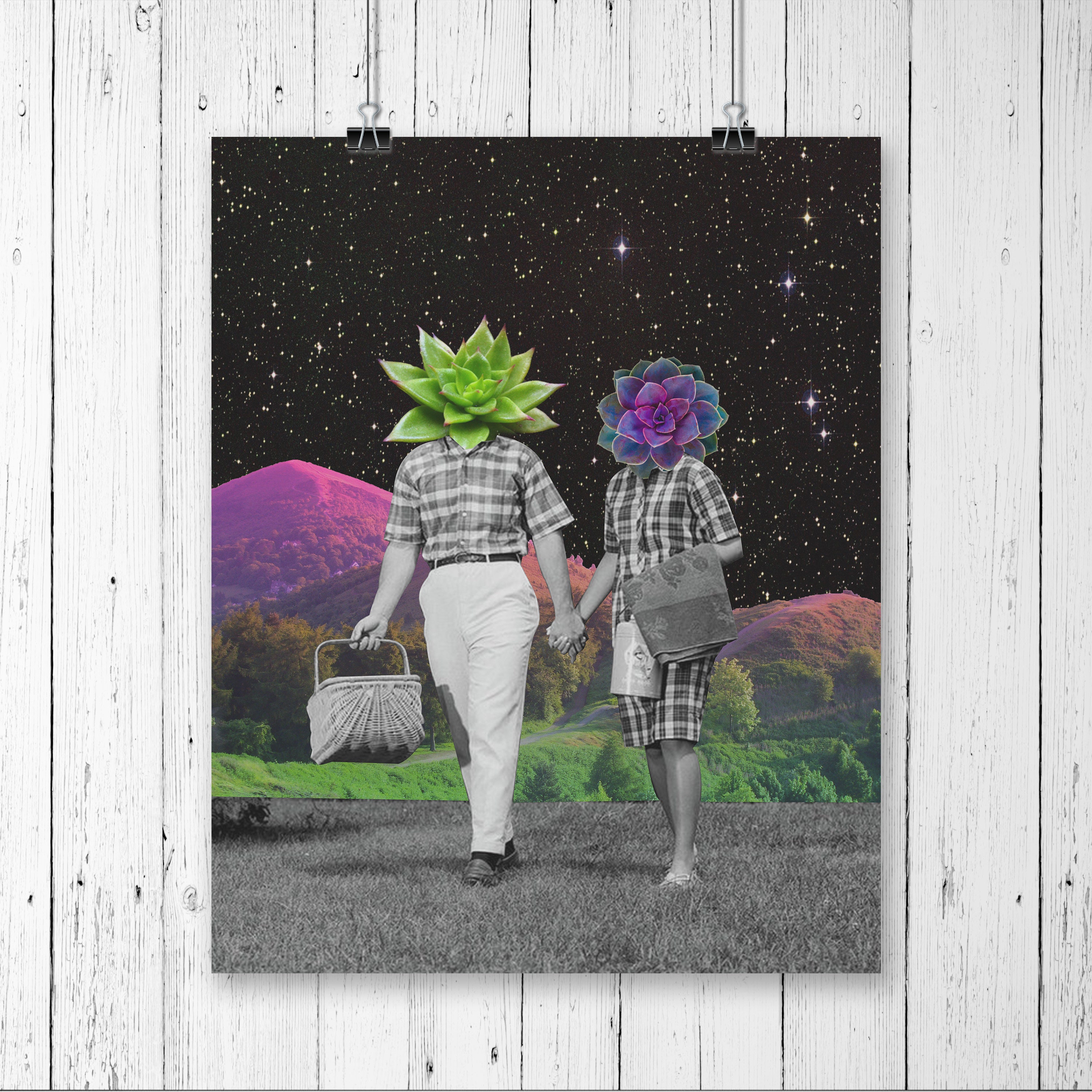 Surreal Cosmic Stroll Collage: Alien Love Amidst Vibrant Peaks ...