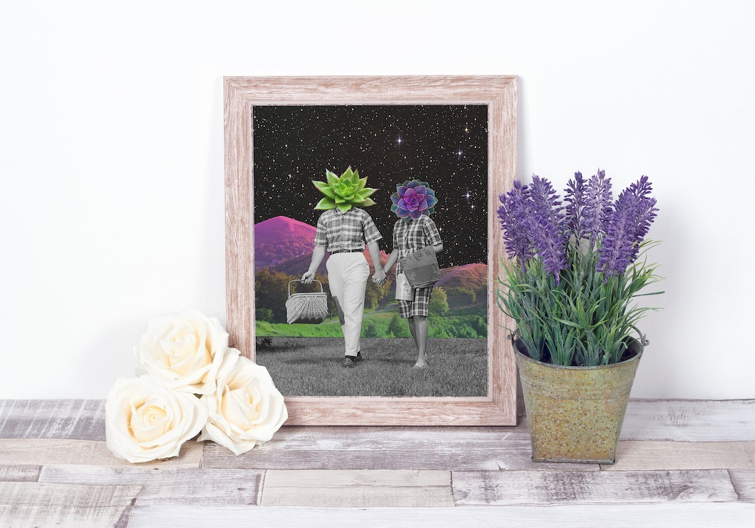 Surreal Cosmic Stroll Collage: Alien Love Amidst Vibrant Peaks ...