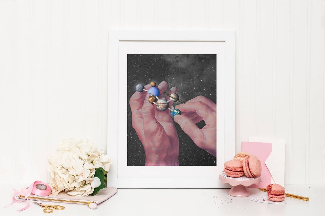 Cosmic Hands Constructing Planet Molecule: Surreal Collage - Celestial ...