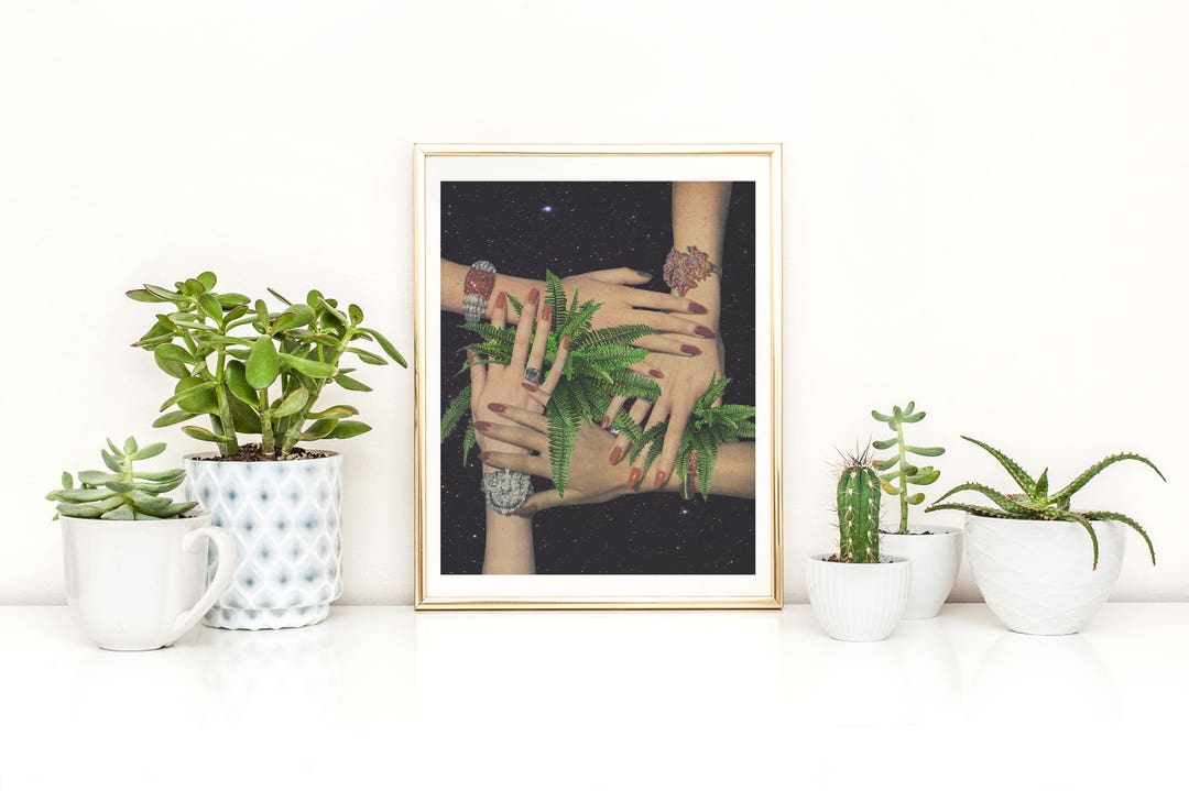 Surreal Women's Hands Collage: Unity Amidst Greenery Art Print Merging ...