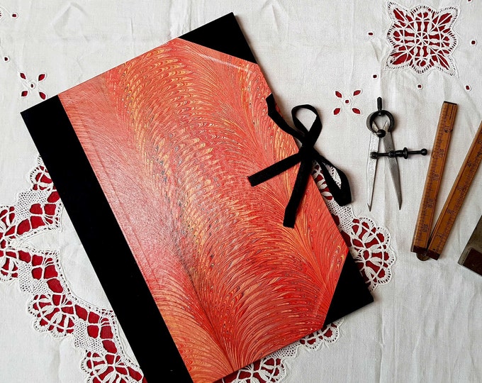 A4 - Artist Portfolio Folder - Scarlet Marbled Paper- Handmade - Etsy