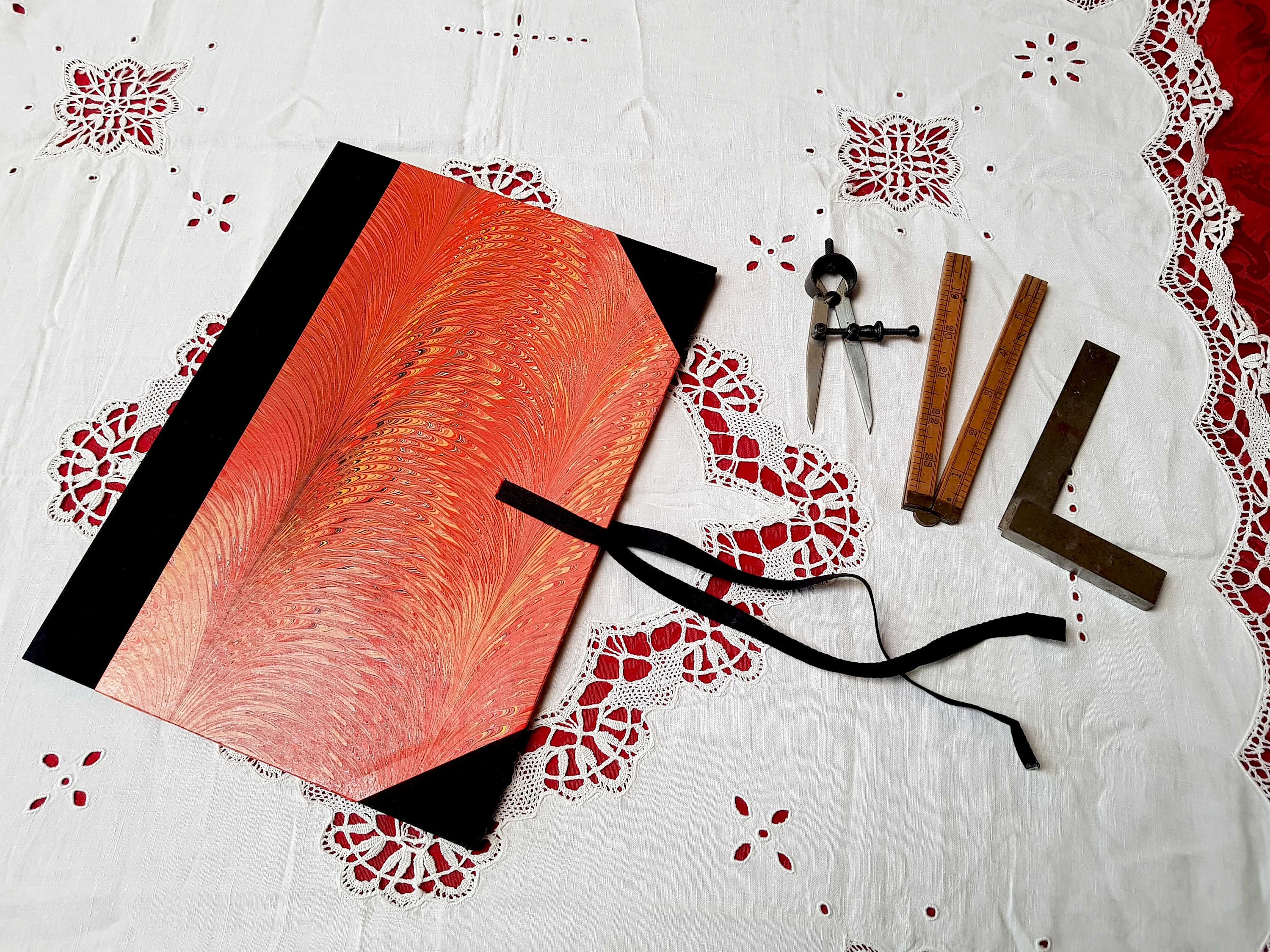 A4 Artist Portfolio Folder Scarlet Marbled Paper Handmade - Etsy