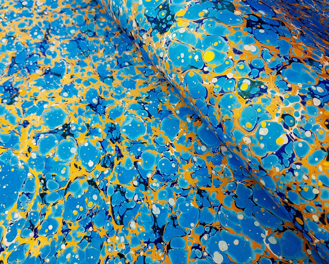 A1 Blue Cyan and Gold Stone Marble for Book Binding, Book Restoration ...