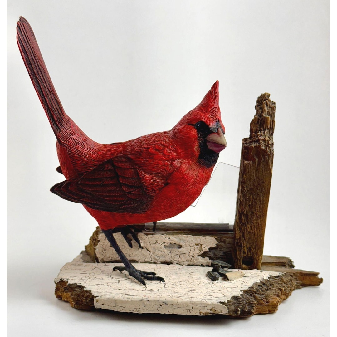 Cardinal Bird Sculpture on Rustic Wood Base Dave Constantine Hadley ...