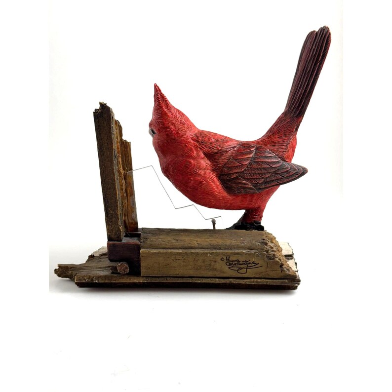 Cardinal Bird Sculpture on Rustic Wood Base Dave Constantine Hadley ...