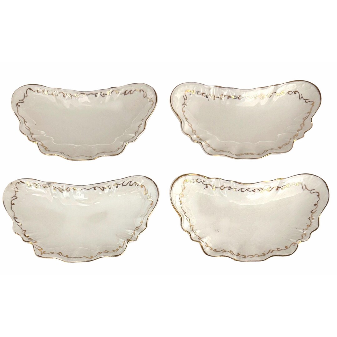 Antique Johnson Brothers England 4 Crescent Bone Dishes Gold Scroll ...