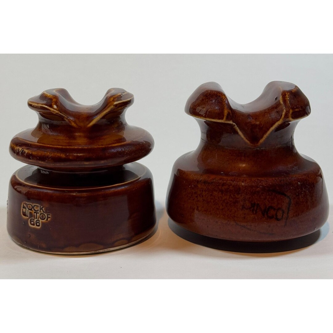 VTG Brown Porcelain High Voltage Insulators Lot of 2 Lock Hi Top ...