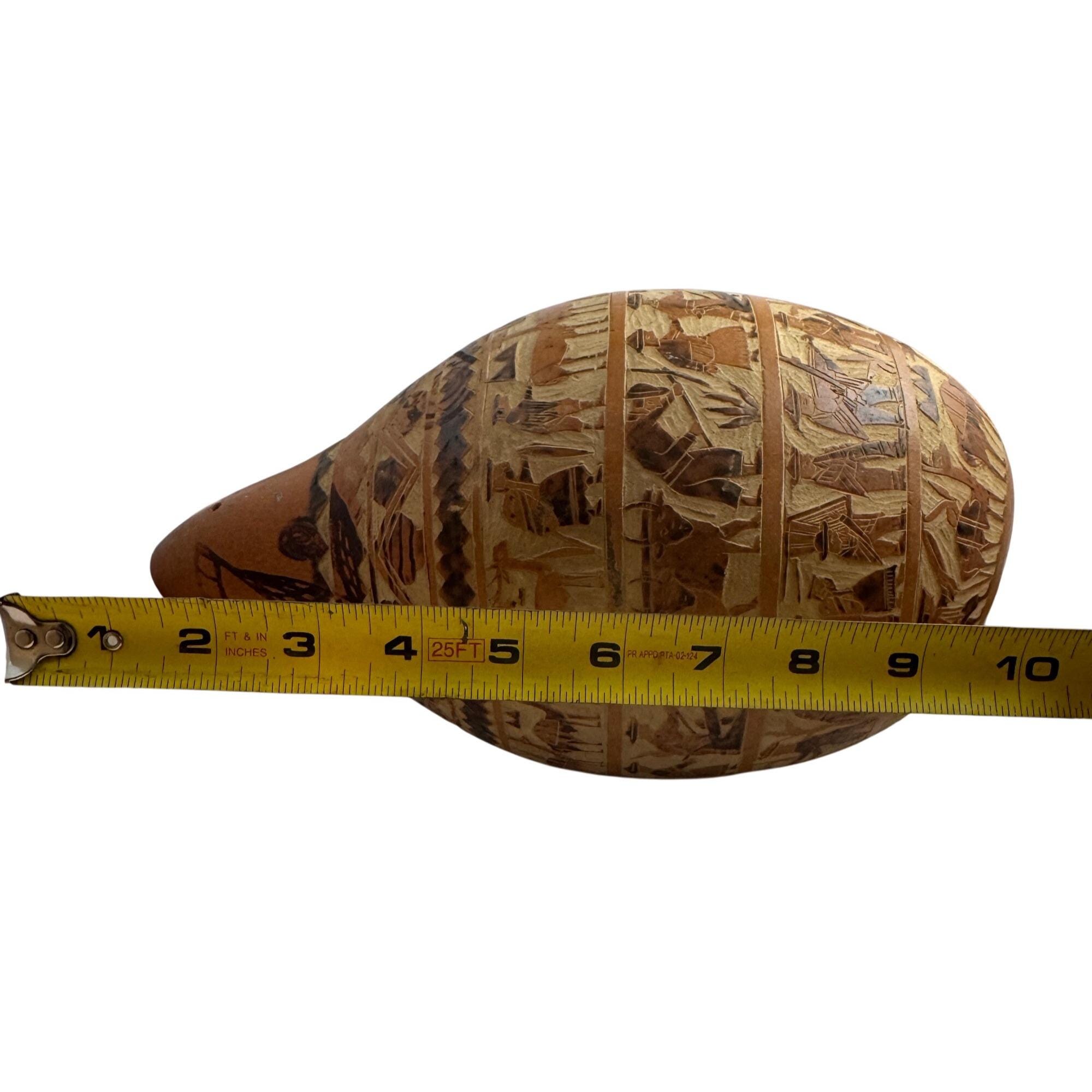 Hand Carved Peruvian Gourd Rattle Folk Art Tribal Ethnic Decor Artisan ...