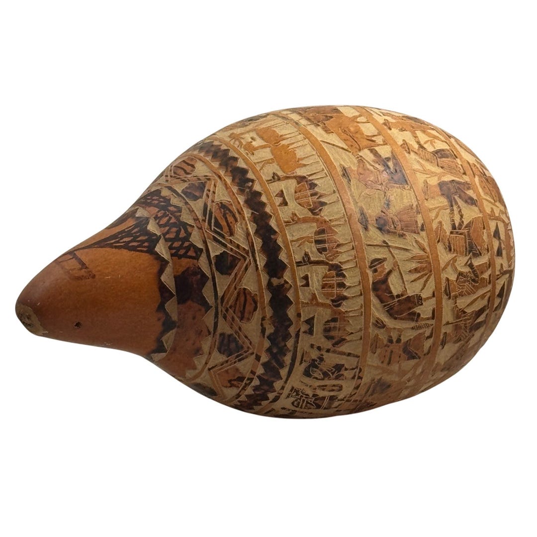 Hand Carved Peruvian Gourd Rattle Folk Art Tribal Ethnic Decor Artisan ...