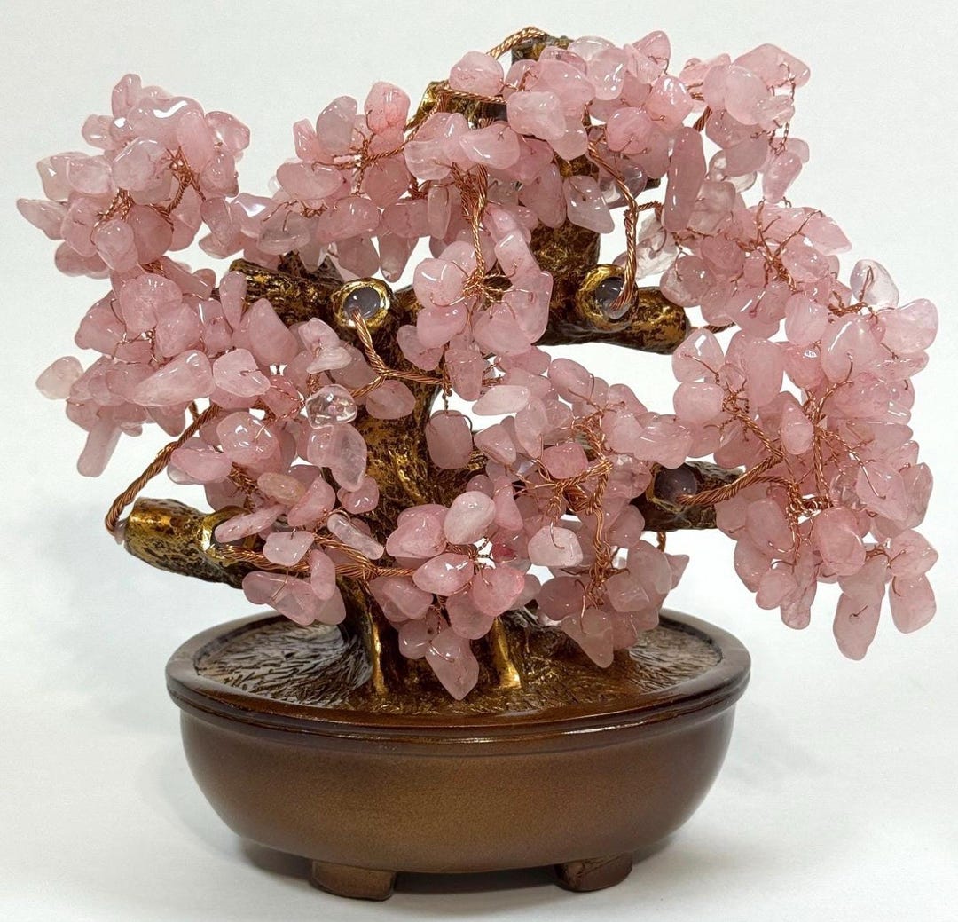 Bonsai Tree Kalifano Pink Rose 144 Quartz Crystal 5x7 Brown Ceramic ...