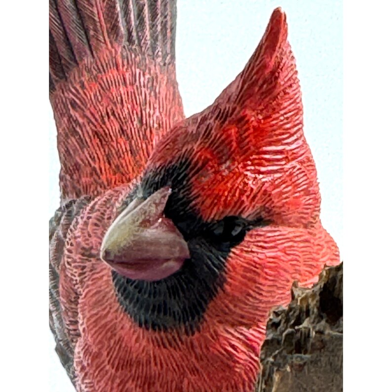 Cardinal Bird Sculpture on Rustic Wood Base Dave Constantine Hadley ...