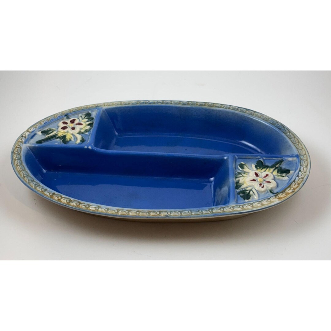 Vintage Oval Ceramic Divided Dish With Floral Design Made in Japan ...