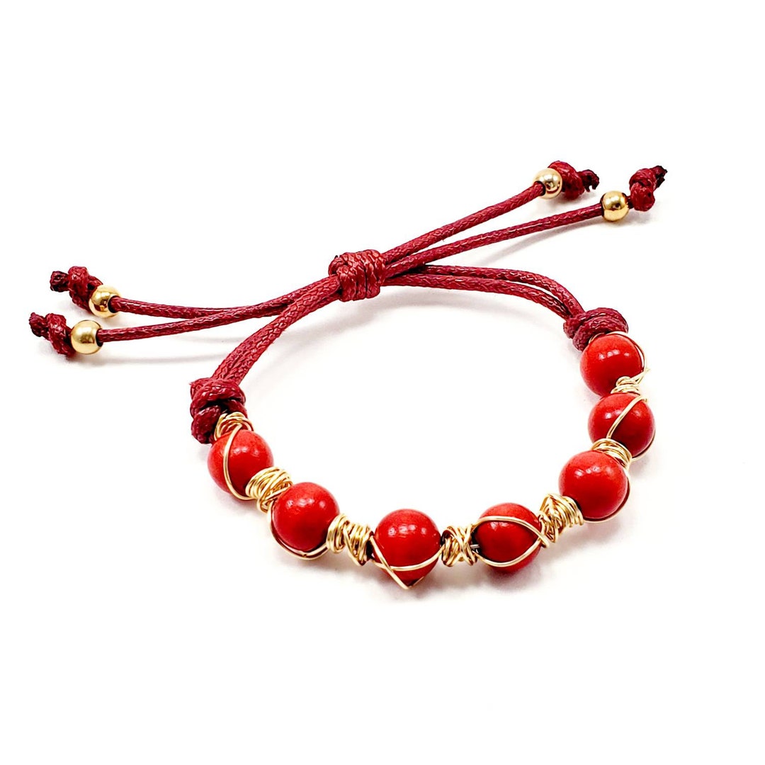 Red Beaded Bracelet, Red Bracelet for Women, Red Bracelet Adjustable ...