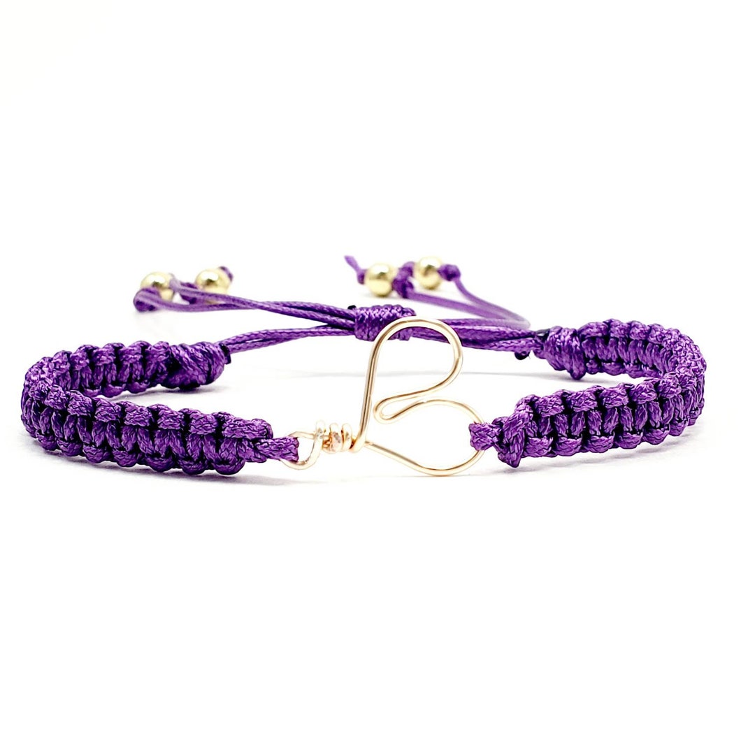 Purple Heart Bracelet Macrame, Waterproof Adjustable Bracelet, String ...